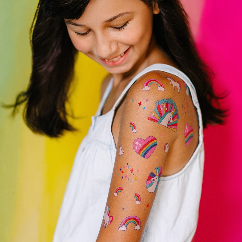 Rainbow Fake Tattoos Minimal Rainbow Temporary Tattoo (Set Of 3)